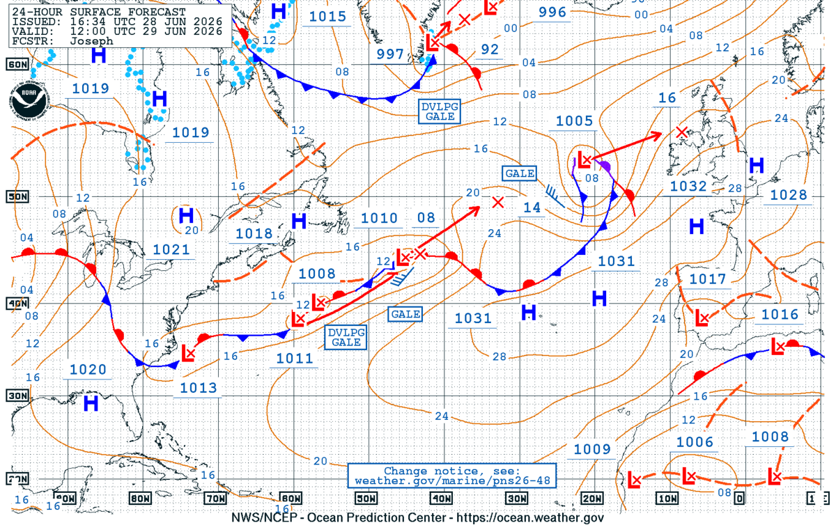 NOAA North Atlantic MSLP 500mb Wind Wave Analysis And Prognosis