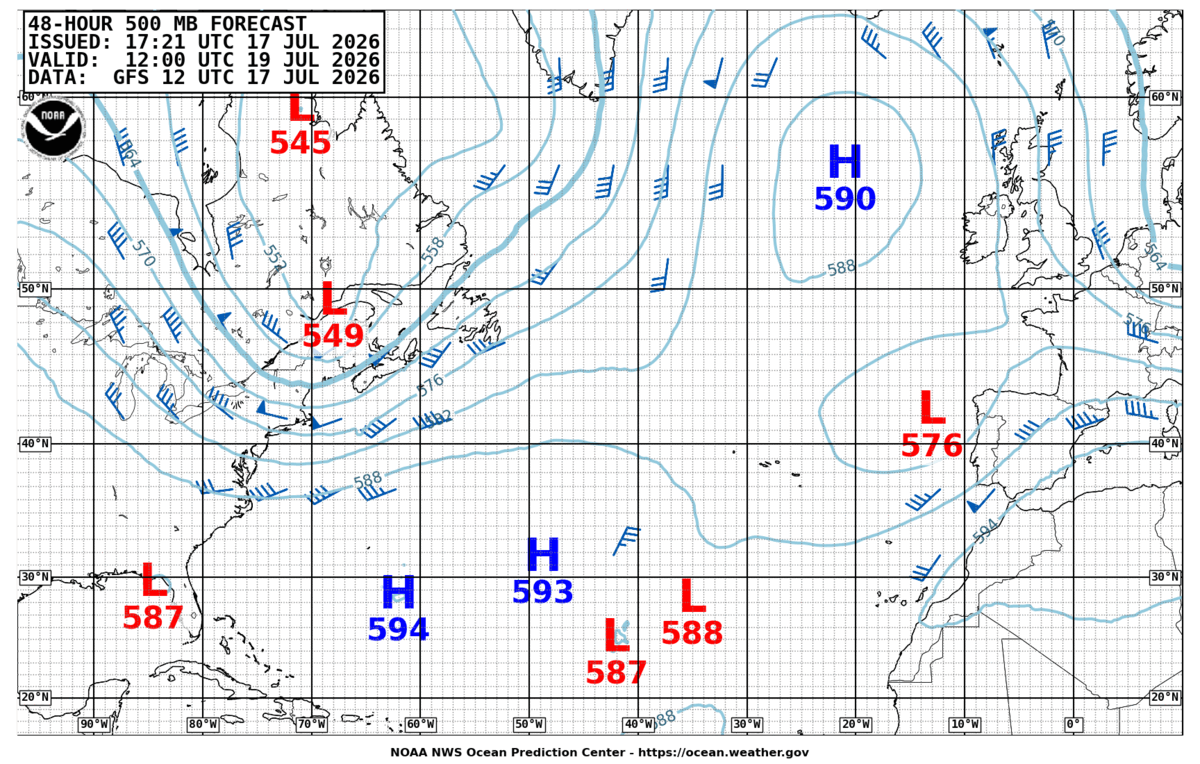 NOAA North Atlantic MSLP 500mb Wind Wave Analysis And Prognosis
