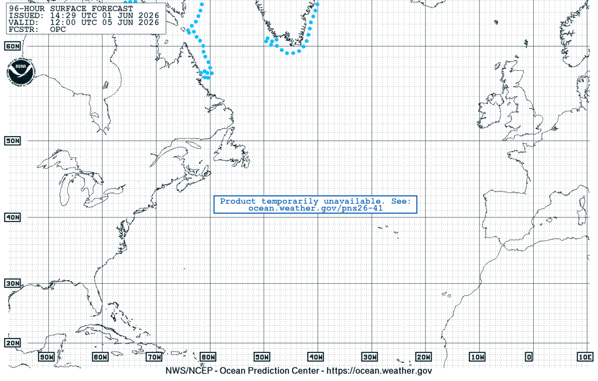 NOAA North Atlantic MSLP 500mb Wind Wave Analysis And Prognosis